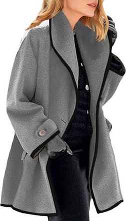 Generic Long Wool Winter Coats for Women Winter Stand Collar Single Breasted Trench Coat Casual Peacoat Outerwear Grey 3X Large
