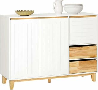SoBuy FSB75-WN Buffet, Placard, Armoire Multi-Rangement, Meuble de Rangement sur Pieds avec 3 Portes et 2 Tiroirs pour Cuisine, Salle à Manger, Entrée