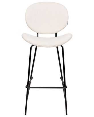 Beliani Barstuhl 2er Set Boucl&eacute; wei&szlig; mit Lehne Metallgestell Fu&szlig;st&uuml;tze Retro-Stil Luana