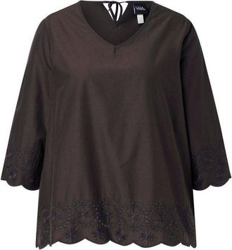Ulla Popken Druckbluse Hemdbluse Stickerei V-Ausschnitt 3/4-Arm