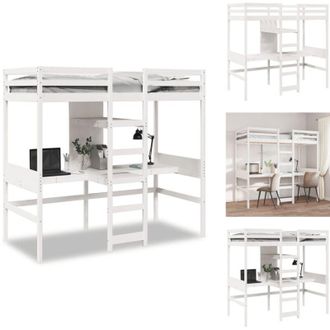 vidaXL Hochbett mit Schreibtisch & Ablagen Weiß 90x200 cm Kiefernholz - Hochbett - Hochbetten - Etagenbett - Hochbettgestell