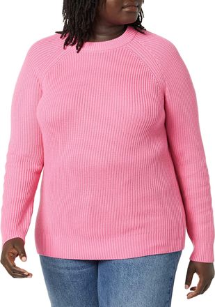 Amazon Aware Damen Gerippter Pullover mit Rundhalsausschnitt (in &Uuml;bergr&ouml;&szlig;e erh&auml;ltlich), Rosa, S