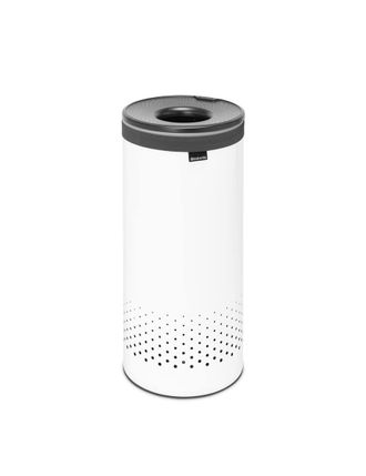Brabantia Wäschekorb - Quick-Drop-Öffnung - Perfekt sitzenden Baumwollwäschesack - Korrosionsfrei - Mit Belüftungslöcher - Wäschesammler - Weiss - 35 L