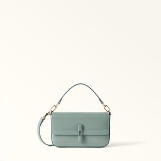 Furla Iride Umh&auml;ngetasche Mini Winter Sky Blau Lackiertes Strukturiertes Ares Leder Damen