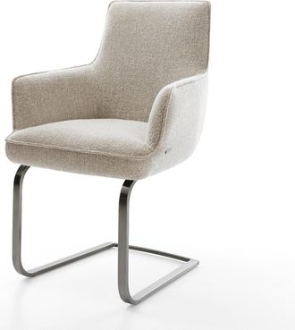 DELIFE Freischwinger Heira-Flex mit Armlehnen Webstoff Soft Beige Freischwinger flach Graphit Taschenfederkern, Esszimmerst&uuml;hle