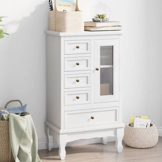 vidaXL Armoire avec 5 tiroirs et 2 &eacute;tag&egrave;res Blanc