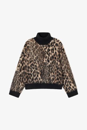 Ganni Pullover mit Stehkragen und Leopardenmuster gemischt