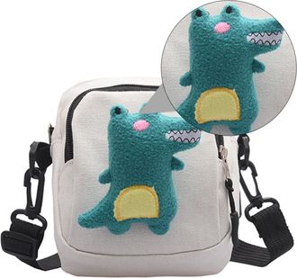Milisten Damen Mini Umhängetasche Dinosaurier Design Canvas Tasche Kleine Schultertasche Modisch Elegant Praktisch für Handy Kosmetik und Schlüssel Weiß