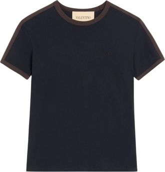 Valentino Baumwoll-T-Shirt mit Rundhalsausschnitt und VLogo-Stickerei - - Tops - Herren - Blau - L