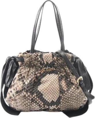 Prada Sac fourre-tout 2Way en nylon python et ruban Pre-owned - Femme - Pre-owned - Beige - Taille: ONE Size