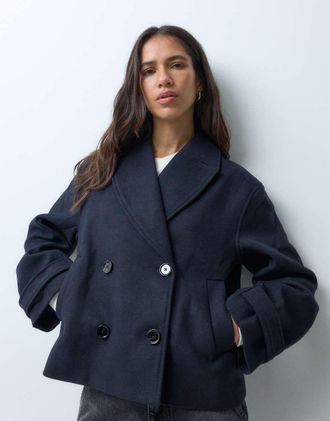 Mango Teen trench court en m&eacute;lange de laine bleu marine