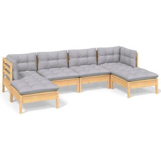 vidaXL Gartenm&ouml;belset 6-teilig mit grauen Kissen aus Kiefernholz