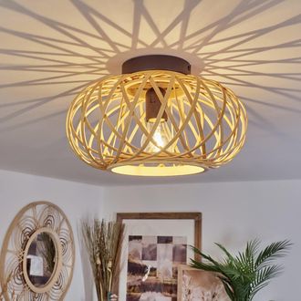 HOFSTEIN Deckenleuchte Pabu, moderne Deckenlampe aus Metall/Bambus in Schwarz/Natur, Leuchte im modernen Design mit Lichteffekt, ø30 cm, 1-flammig, 1 x E27, oh