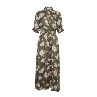 Kaffe Robe Maxi Florale avec Manches Bouffantes - Femme - Robes - Vert - Taille: 42 FR