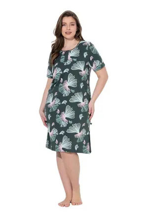 Ulla Popken Bigshirt Bigshirts 2er-Pack Ginkgo Rundhals Halbarm