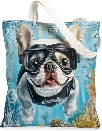 Generic Pop Art Husky Sac fourre-tout en toile r&eacute;utilisable pour faire du shopping 33 x 38,1 cm, motif chiot nautique marin pour femme, animal de compagnie, p