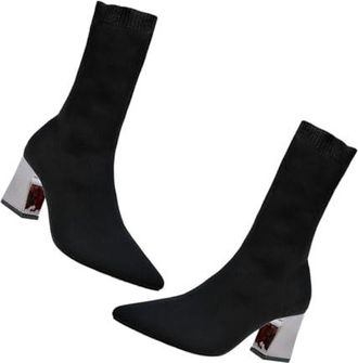 Frcolor Bottines Femme Hiver &agrave; Talon &Eacute;pais Stable Courtes Maille &Eacute;lastique Confort Automne Hiver