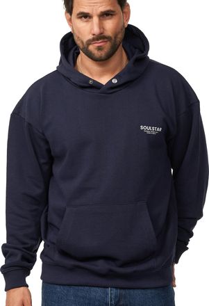 SOULSTAR Herren Oversize Hoodie Kapuzenpullover Einfarbig Basic Logoprint Pullover Kapuzen-Sweatshirt F&uuml;r M&auml;nner S2_Present-Hood-Navy-XXL
