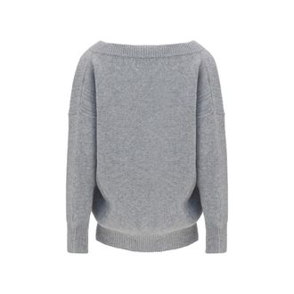 Ermanno Scervino Cashmere V-Neck with Openwork Details Sweater - Gray