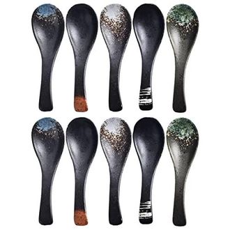 Hemoton 10 Cuill&egrave;res &agrave; Soupe de Ramen Japonaises Cuill&egrave;re &agrave; Soupe en C&eacute;ramique Asiatique pour Nouilles de Ramen Nouilles Udon Riz