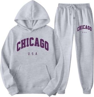 Generic Ensemble de survêtement pour femme - Pull à capuche et pantalon de jogging ample - Vêtements de sport tendance - Imprimé lettres - Unisexe - Couple - 