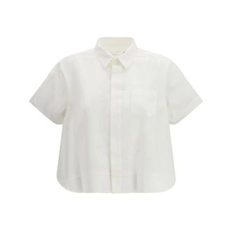 sacai Femme, Blouses et Chemises, Blanc, Taille: 42 FR Cotton Shortsleeve Shirt