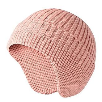 Generic Casquette tricot&eacute;e &agrave; rabat doreille pour homme et femme, rose, Taille unique