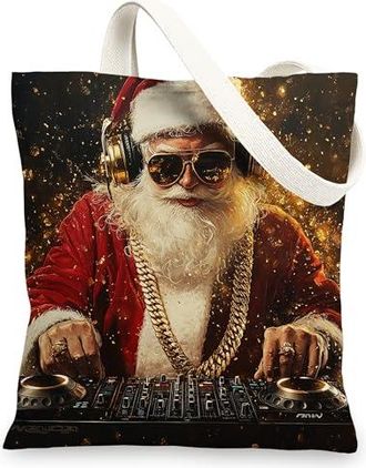 Generic Sac fourre-tout en toile avec motif de P&egrave;re No&euml;l pour faire du shopping, 33 x 38,1 cm, amusant et cool, sac d&eacute;picerie r&eacute;utilisable pour femme, vacance