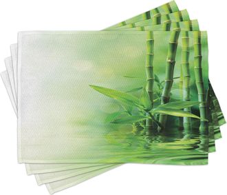 Abakuhaus asiatisch Platzmatten, Zen Bambus Stiele Reflexion auf Wasser Frische Japanischen Natur Zen Spa, Waschbare Stoff Esszimmer Küche Tischdekorations Digi