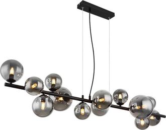 Globo Lighting Led Pendelleuchte Hängelampe Esszimmerlampe Wohnzimmerleuchte, Metall schwarz Glas rauchfarben, Höhenverstellbar 13 Flammig G9, 3,5W 350lm 3000K