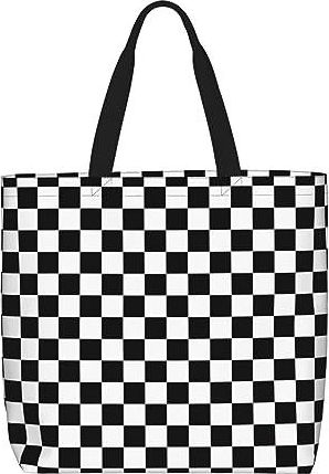 Generic Rayures &Agrave; Carreaux Noirs Et Blancs Sac Cabas D&eacute;contract&eacute; Sacs De Courses L&eacute;ger Sac Fourre-Tout Pour Shopping Plage Travail