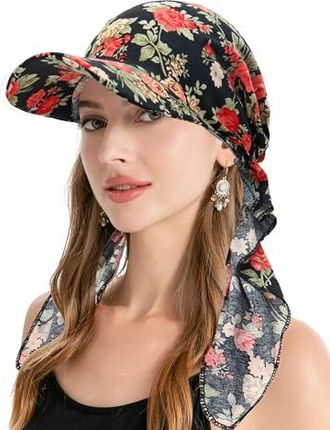 ZLYC Bonnet Chimio Headwear Brim Visor Hat Bonnet, Fleurs Rouges et Noires, Taille Unique
