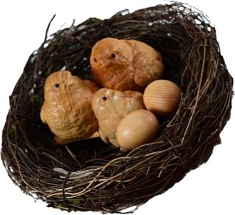 Cabilock Holzfigur Huhn Handgeschnitzt Mit Vogelnest Und K&uuml;ken Osterdeko Aus Massivholz Realistische Bauernhoftier Skulptur F&uuml;r Innen Und Au&szlig;en