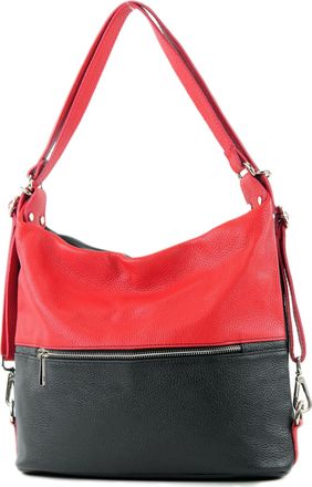 modamoda.de T189 Damen Leder Rucksack Damentasche 2in1 handmade in Italy, Farbe:Schwarz/Rot