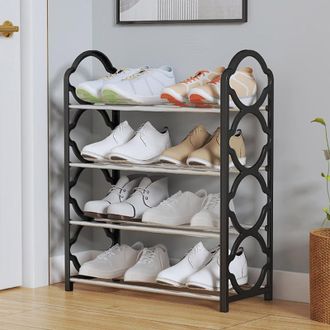 Generic 4-St&ouml;ckiges Schuhregal mit Stahlrohr und Integrierter Kunststoffhalterung, Offenes Schuh Regal mit Handlauf for Wohnzimmer, Eingangsbereich, Flur, Gar