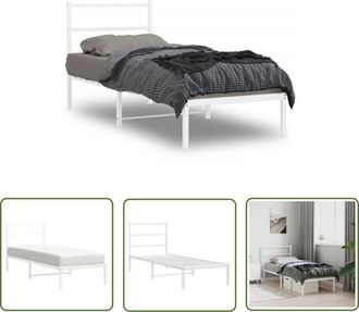 vidaXL The Living Store - Bettgestell mit Kopfteil Metall Wei&szlig; 80x200 cm - Metallbettfundament - Bettrahmen Wei&szlig; - Singlebett - Boxspringbett