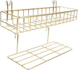 Angoily 2 Stück Teiliges goldfarbenes Wandpaneel Regal mit Haken stabiles Wandpaneel für Küchen und Wohnzimmer platzsparender Wandkorb zur Aufbewahrung und De