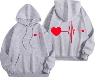 Generic Sweat &agrave; capuche &agrave; manches longues pour la Saint-Valentin 2026 pour femme (3), gris, XXL