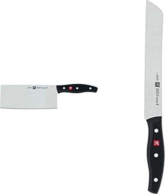 Zwilling Twin Pollux Chinesisches Kochmesser, 7 Zoll & 1001371 Brotmesser, Klingenlänge: 20 cm, Klingenblatt mit Wellenschliff, Rostfreier Spezialstahl/Kunstst