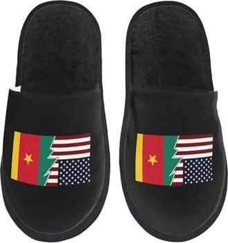 Generic Respirant Pantoufles Hommes Drapeaux d&eacute;chir&eacute;s des &Eacute;tats-Unis et du Cameroun Maison Pantoufles Confortable Chaussons en Feutre pour Hiver Maison Adulte