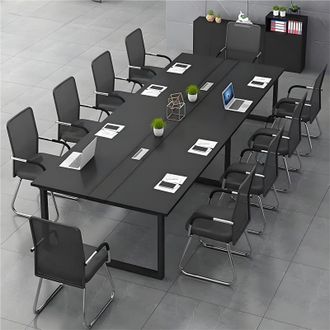 Generic Gro&szlig;er Besprechungstisch mit Kabelkanal, gro&szlig;er Konferenztisch for viele Personen, schwarzes Metallgestell, Holzdesign, einfache Montage(Negro,320 * 1