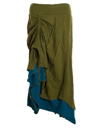 vishes Alternative Bekleidung - Langer Damen Rock Lang L&auml;ngenverstellbar zum Hochschieben Raffen Olive 44