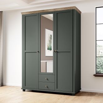 Loftscape home24 Drehtürenschrank Emmanuela 154cm Weiß/Dunkelgrün
