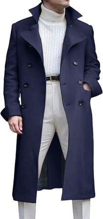 Generic Manteau long &agrave; double boutonnage pour homme - Coupe ajust&eacute;e - Printemps et hiver - Style d&eacute;contract&eacute; - Chaud et doux, bleu marine, 4XL