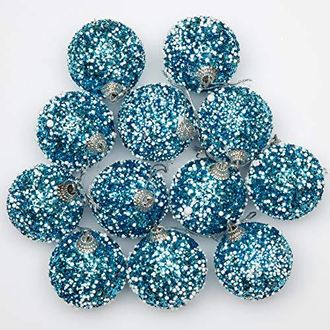 Shatchi 12 x Christbaumkugeln zum Aufhängen, weicher Schaumstoff, glitzernd, verziert, bruchsicher, Christbaumschmuck, Tischdekoration, blau, 4 cm