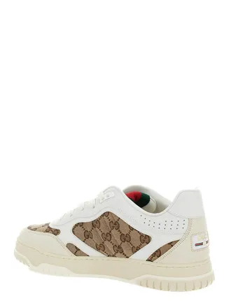 Gucci Mens Low Sneakers Re-Web Beige Leather White Calf Trainers