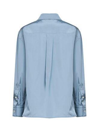Bottega Veneta Womens Shirt Silk-Blend Light Blue Viscose