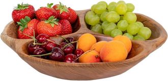 House Nordic Schale NOLA Teak Holz 3 F&auml;cher Unika 30 cm Rustikal Teller Natur