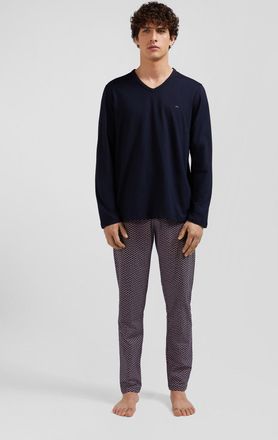 Eden Park Pyjama Long En Coton Rose Pantalon &Agrave; Micromotifs Noeuds Papillon