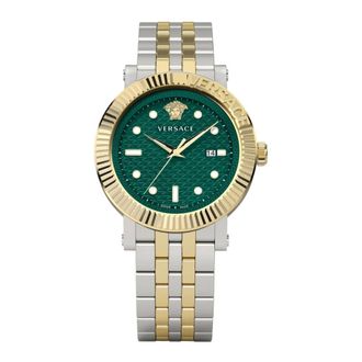 Versace Homme, Accessoires, Gris, Taille: ONE Size Montre Classique en Acier Inoxydable Cadran Vert